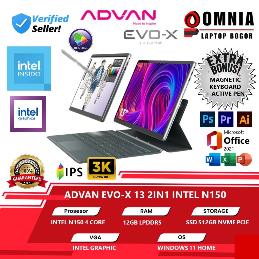 Jual Advan Evo X 13 2in1 Laptop 13.0 3K IPS WINDOWS 11 12gb 1TB Free ...