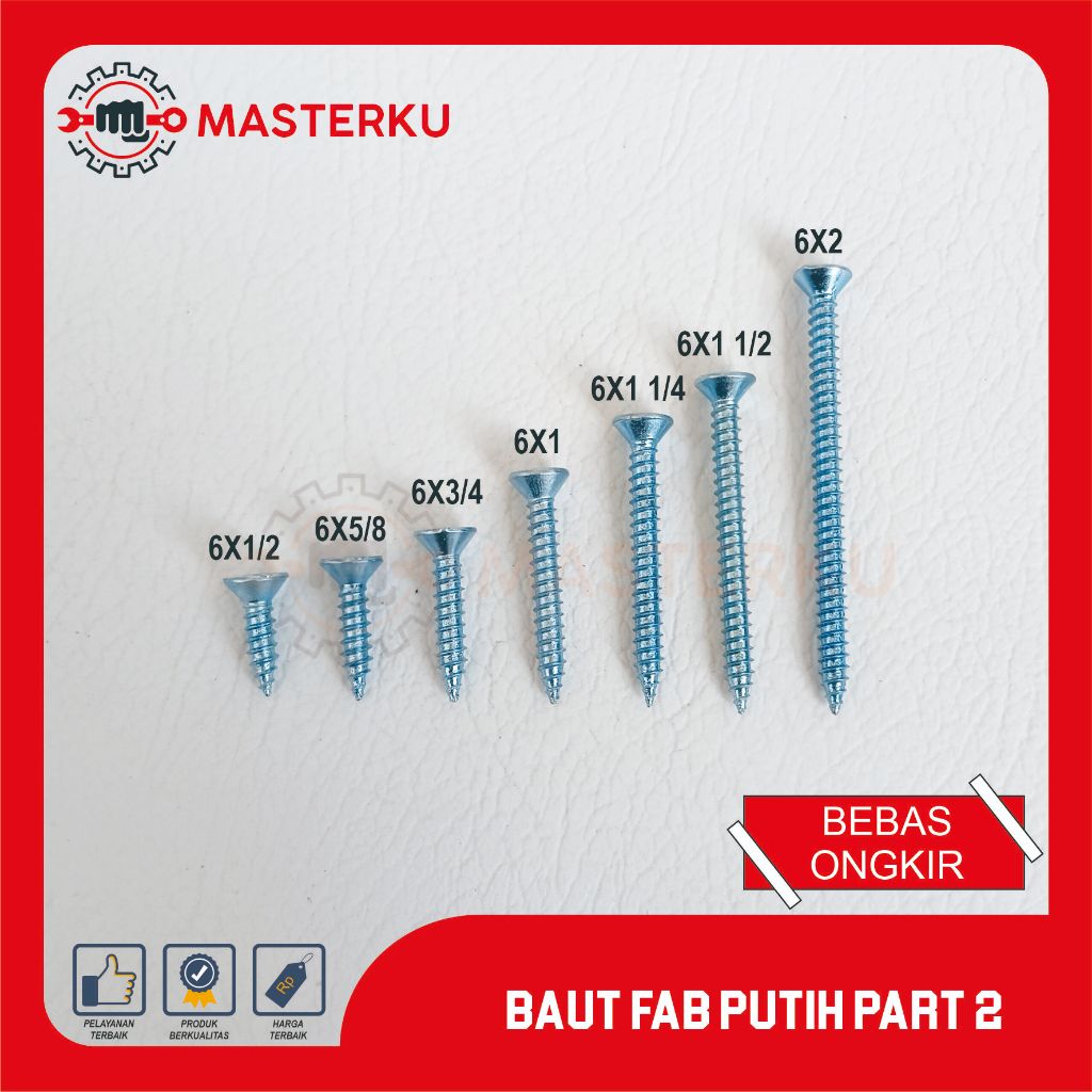 Jual BAUT FAB PUTIH (ISI 50PCS) /BAUT PUTIH FAB/ SKRUP FAB/ SKRUP PUTIH ...