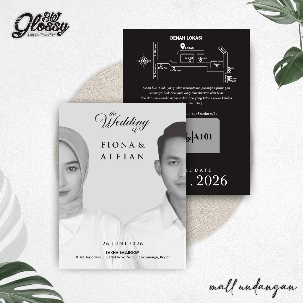 Jual UNDANGAN PERNIKAHAN GLOSSY FREE FOTO BW ELEGANT - UNDANGAN ...