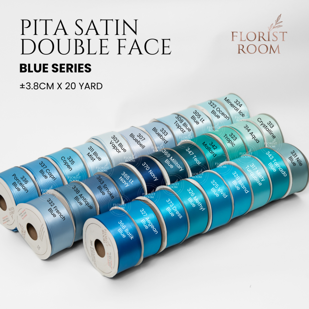 Jual Pita Satin Double Face Blue Series ±3.8cm x 20yard | Shopee Indonesia