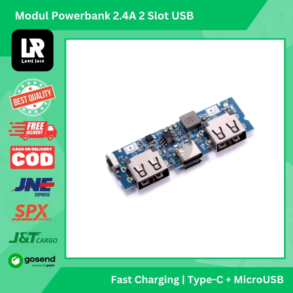 Jual Modul Powerbank Fast Charging 2.4A 2 Slot USB Type-C Micro USB Kit ...