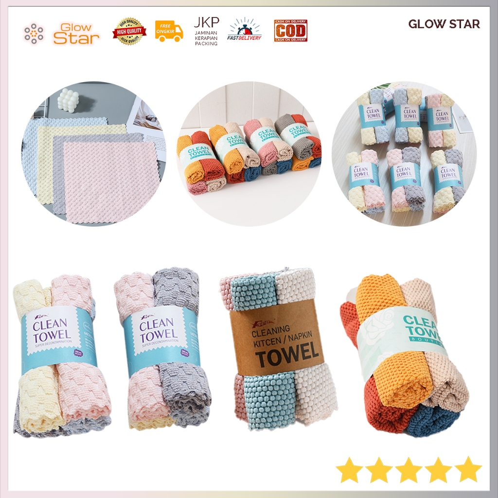 Jual [4 PCS] Kain Lap Microfiber Pastel colour Dapur Multi Color merah ...