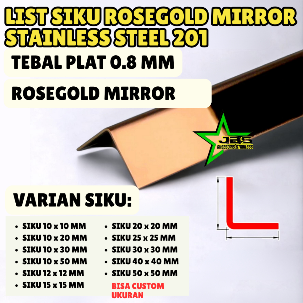 Jual LIST SIKU L MIRROR ROSEGOLD VARIAN TEBAL 0.8MM PANJANG 3.050MM ...