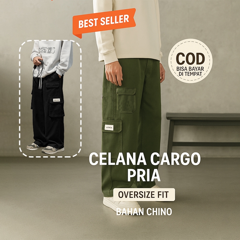 Jual [COD] Celana Pria Celana cargo panjang pria oversize wide leg pants Celana baggy korean ...