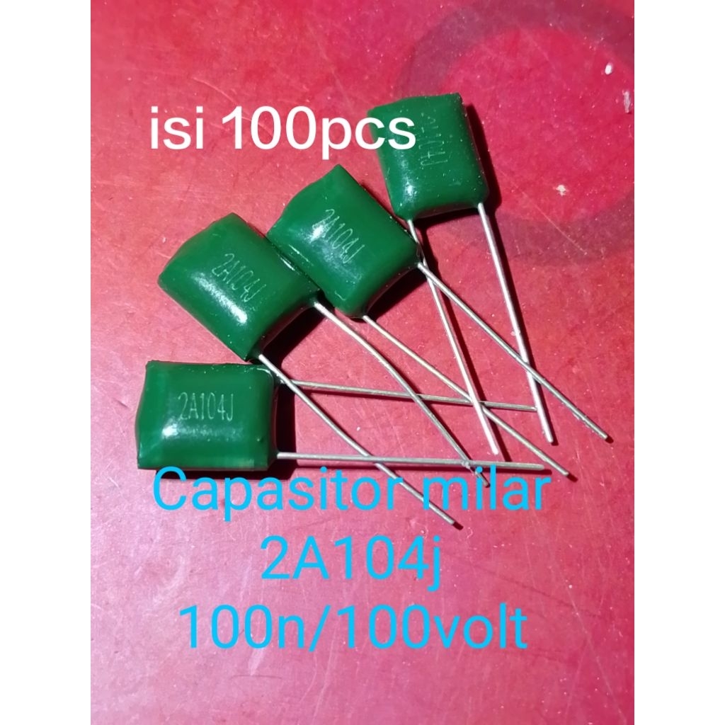 Jual capasitor milar 2A104j milar 100n/100volt (isi100pcs) | Shopee ...