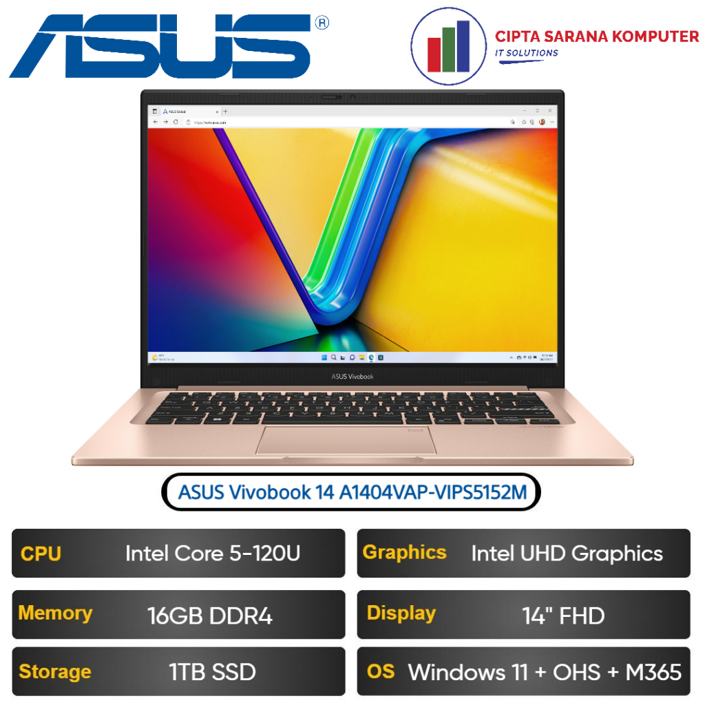 Jual ASUS Vivobook 14 A1404VAP-VIPS5152M Intel Core 5-120U 16GB 512GB ...