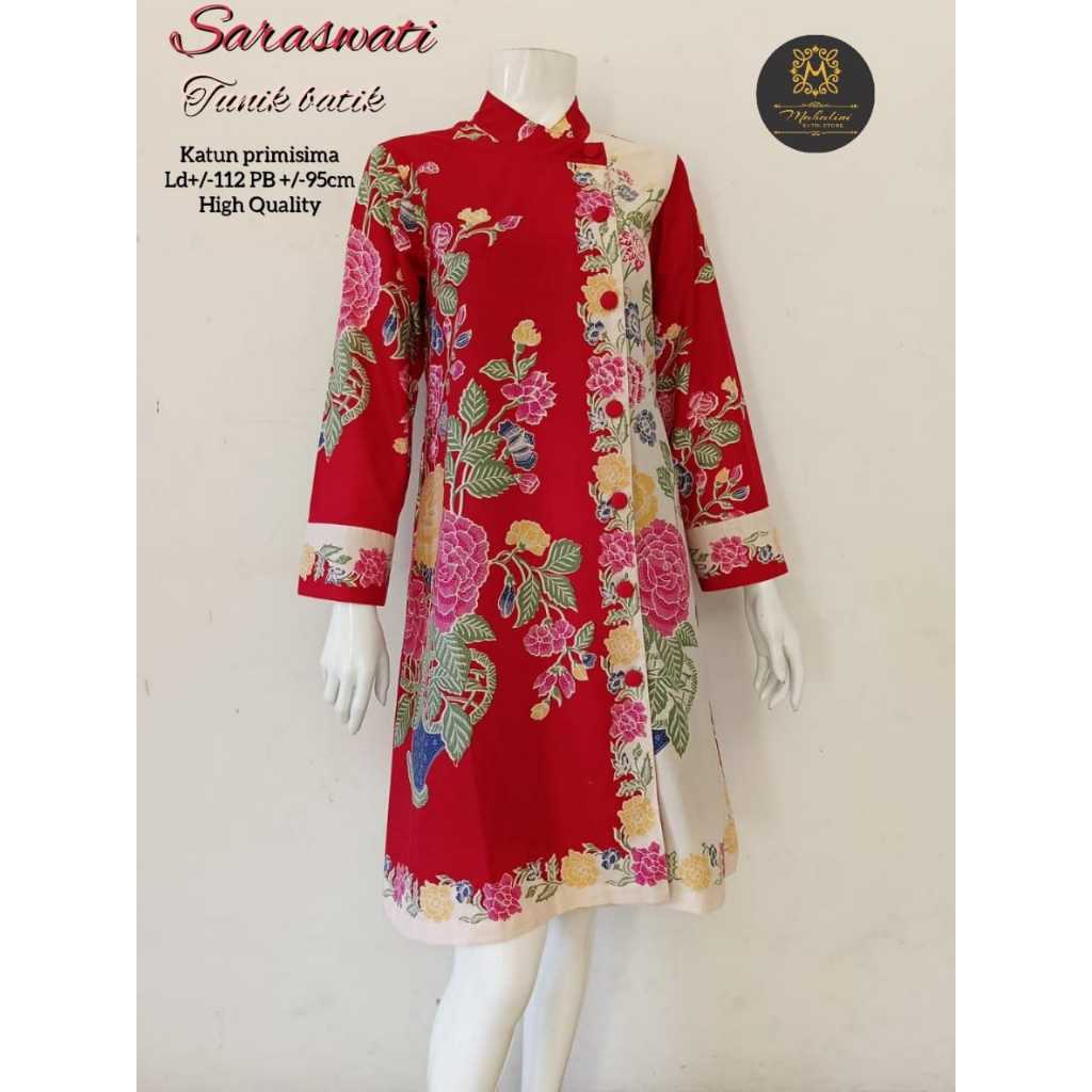 Jual Baju Atasan Tunik Dress Wanita Cheongsam Batik Merah | Shopee ...