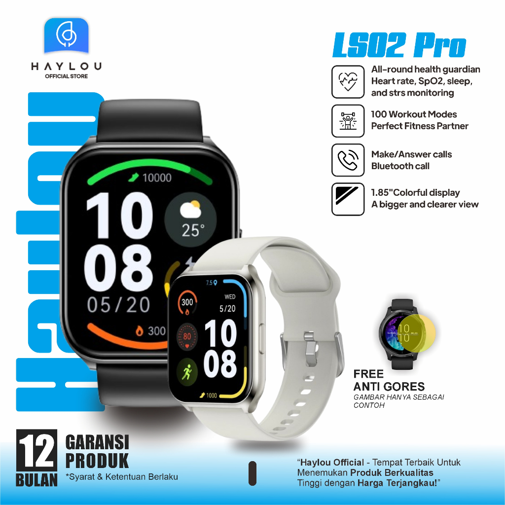 Jual HAYLOU LS02 Pro Smart Watch with SPO2 and Heart Rate Monitor IP68 ...