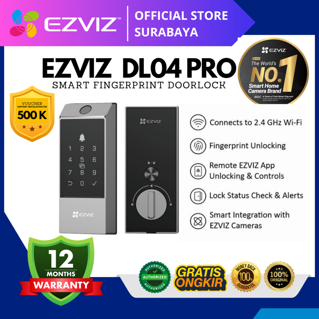 Jual EZVIZ DL04 PRO Smart Home Security Fingerprint Door Deadbolt Lock | Shopee Indonesia