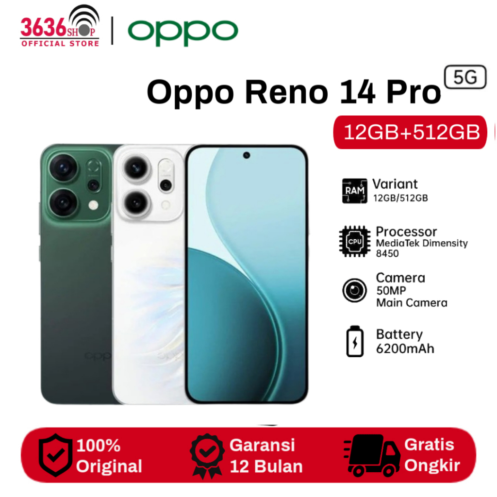 Jual Oppo Reno 14 Pro 5G [12GB+512GB] - Display Type AMOLED 6.83'' - Mediatek Dimensity 8450 ...