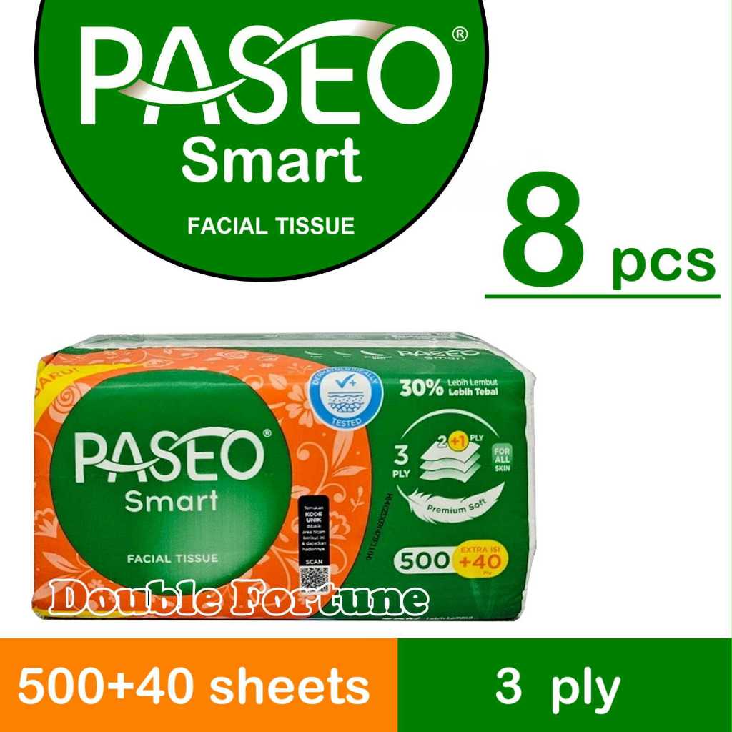 Jual PASEO SMART (8pcs) (500+40) sheets 3ply PREMIUM SOFT FACIAL TISSUE ...