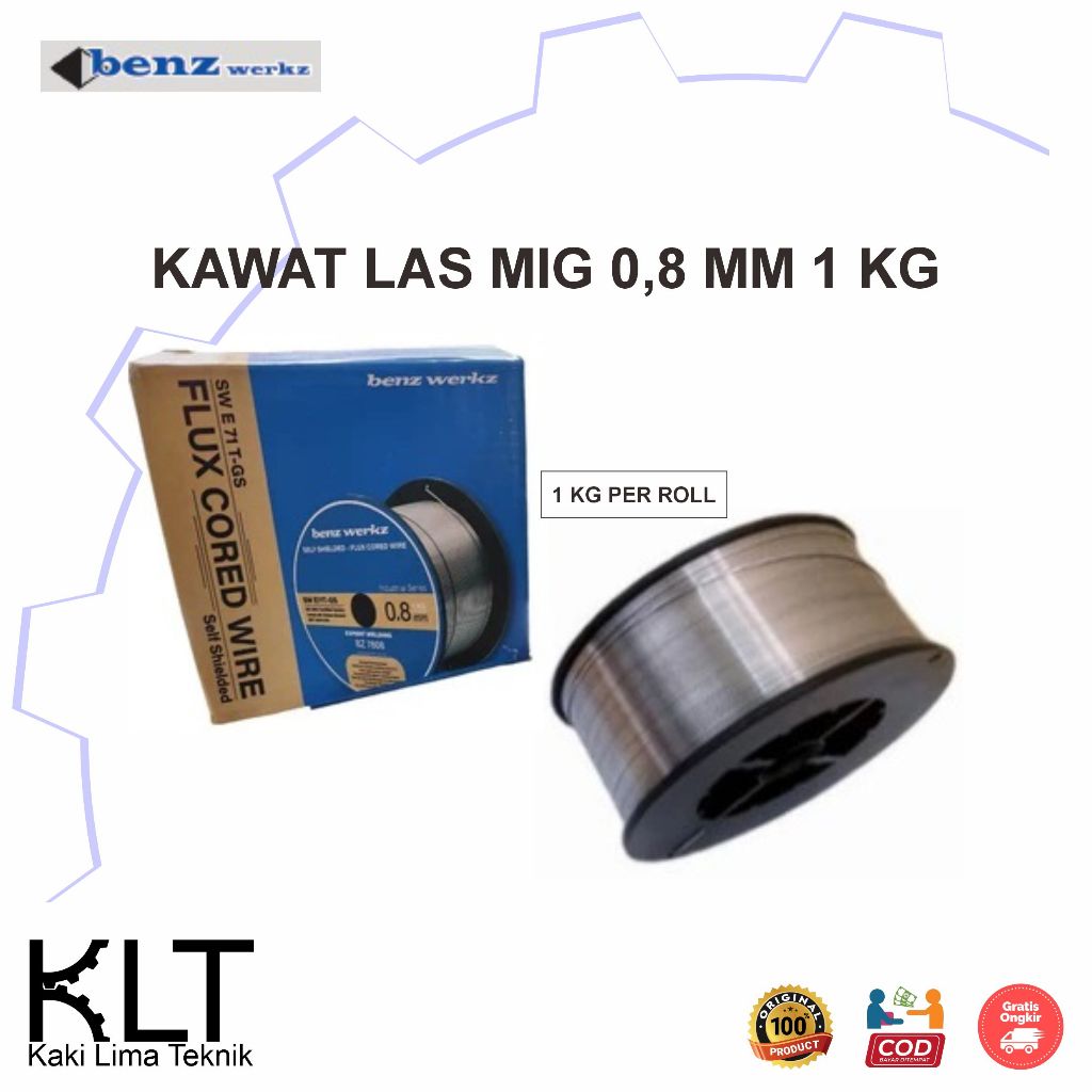 Jual kawat las MIG flux core wire 0.8 mm 1 kg per roll Benz | Shopee Indonesia