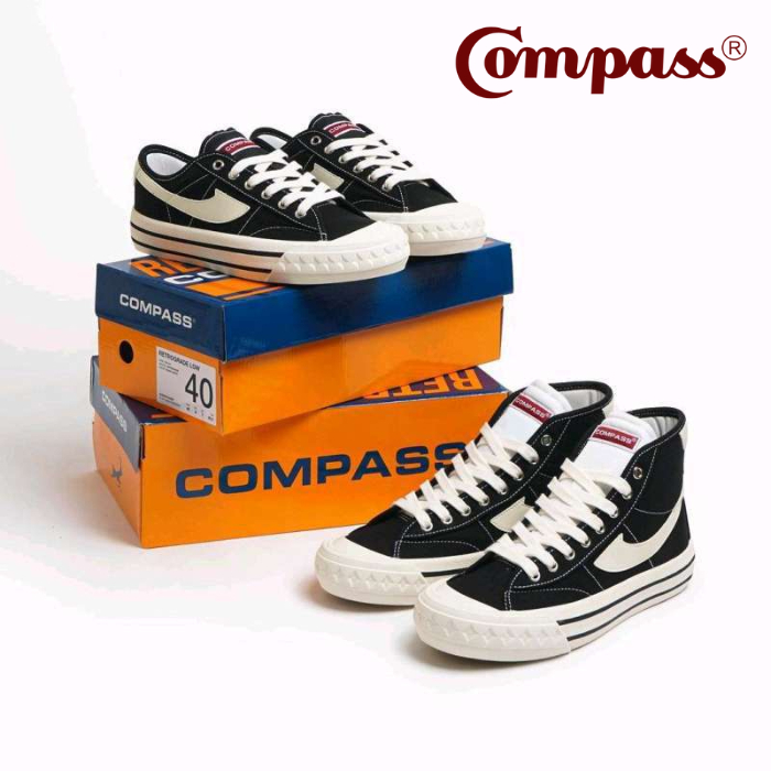 Jual Sepatu Sneakers Compass Retrograde Low High Black White Premium ...