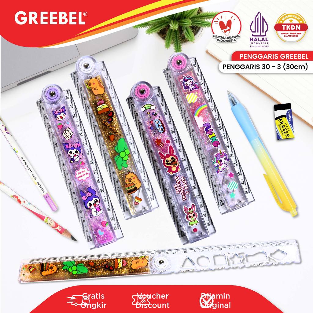 Jual GREEBEL Penggaris Lipat Karakter Glitter 30cm / Ruler Foldable ...