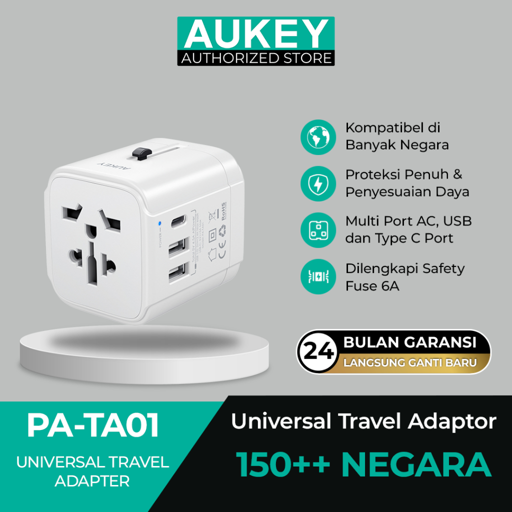 Jual Aukey Universal Travel Adaptor USB & Type C 3 port EU US UK AU ...