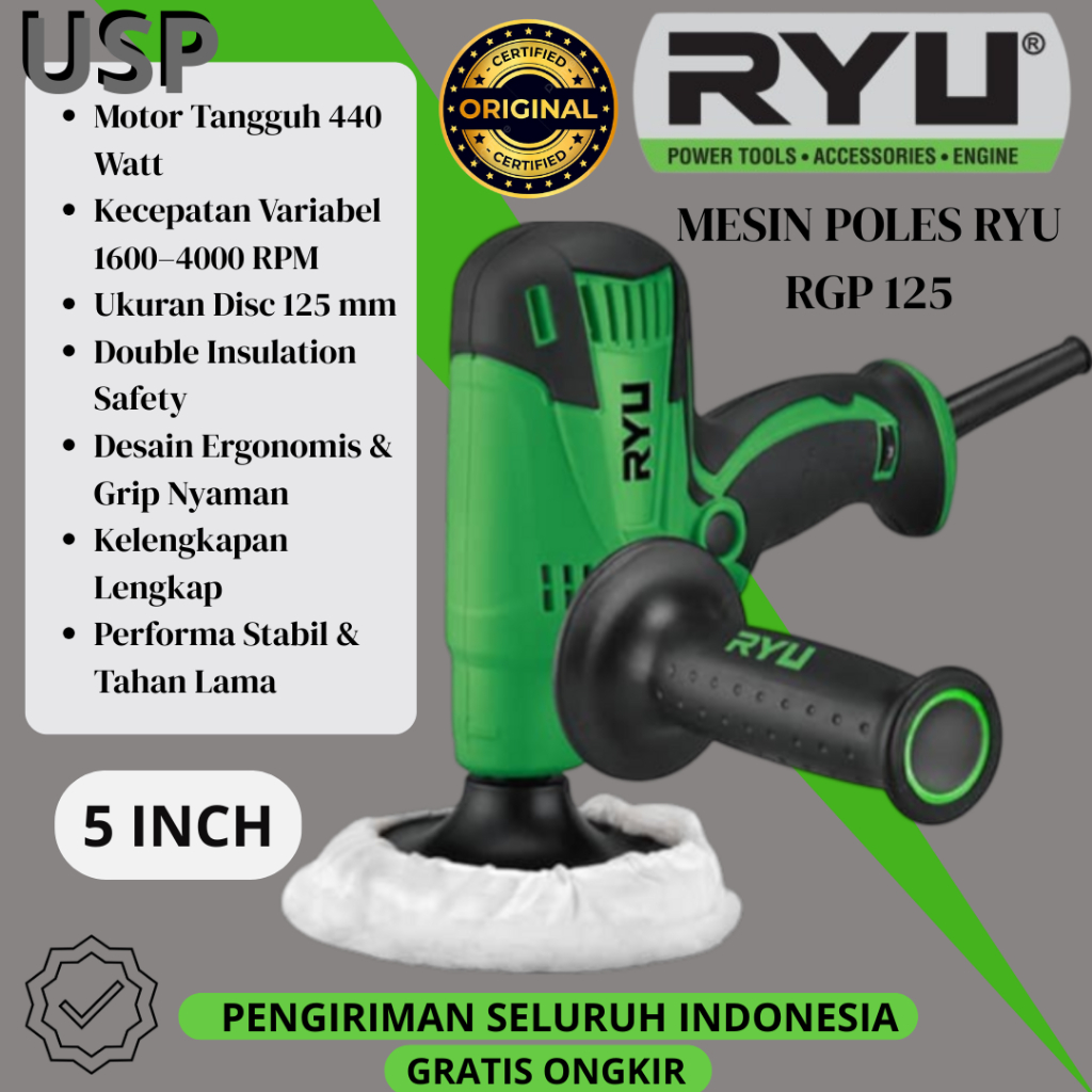 Jual Mesin Poles RYU 5 Inch RGP 125E - Polisher Mobil Motor Alat Poles ...