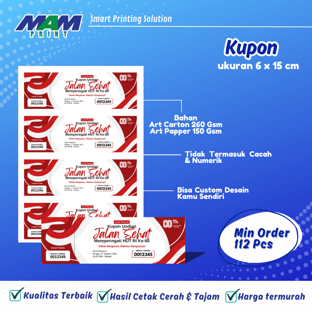 Jual Cetak Kupon Undian / Voucher Custom Bebas Design Uk 6x15cm ...