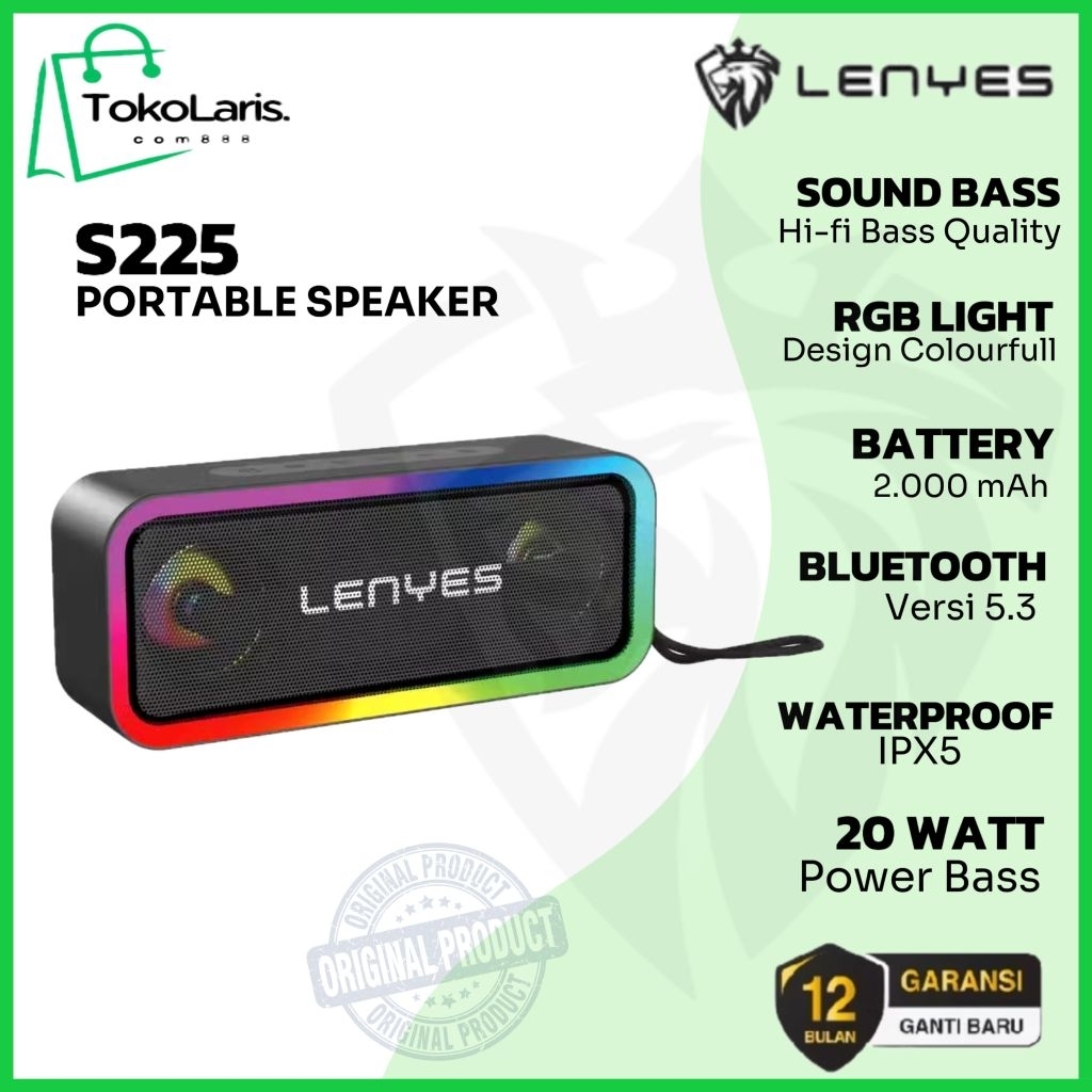 Jual LENYES S225 Speaker 20W Wireless Portable Bluetooth 5.3 TWS RGB ...