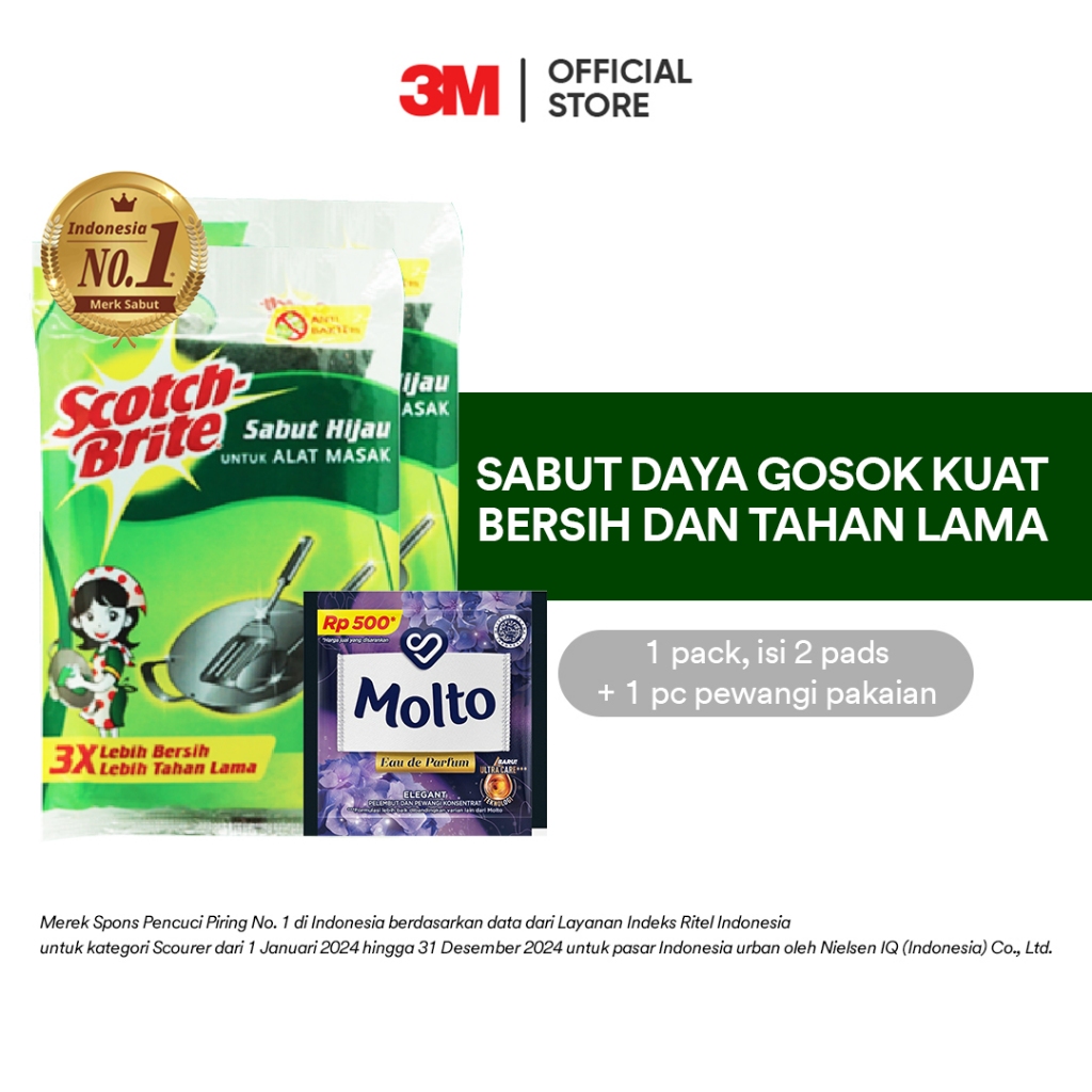 Jual 3M™ Scotch-Brite™ Sabut Hijau ID-10M0, Isi 2 Pads, Daya Gosok Kuat ...