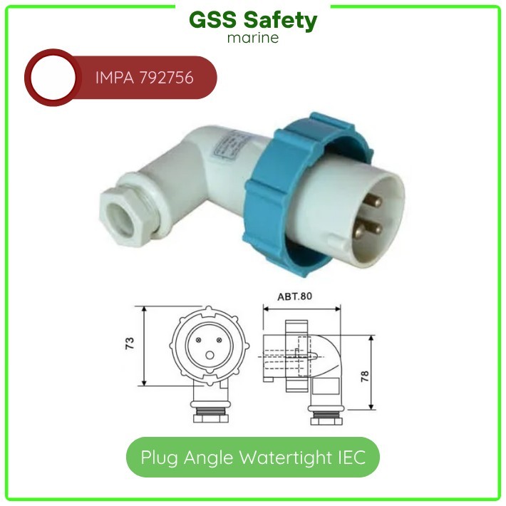 Jual IMPA 792756 Plug Angle Watertight IEC, 2P+E AC200-250V BLUE PI2 ...