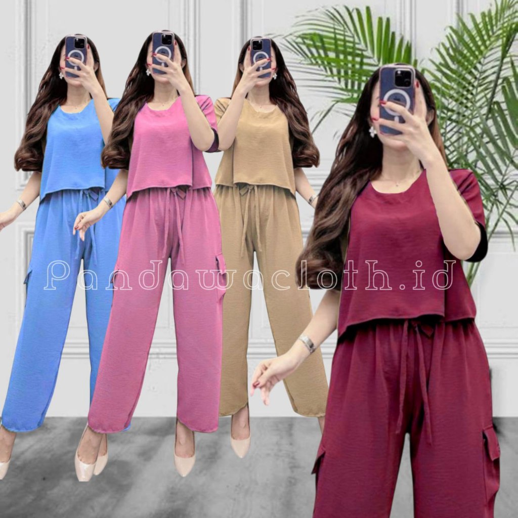 Jual ONE SET SETELAN WANITA BAJU CELANA CARGO CRINKLE AIRFLOW PREMIUM ...
