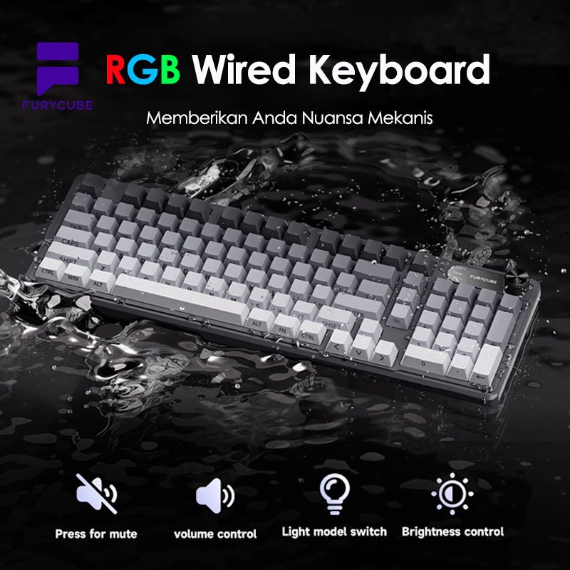 Jual FURYCUBE IP98 Gaming Membrane Keyboard For Office Mute RGB Kibot ...