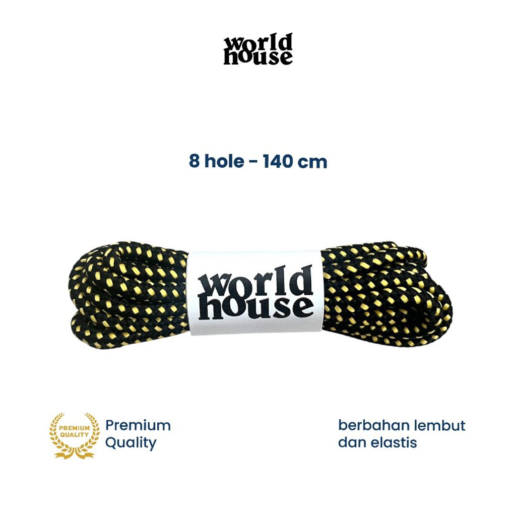 Jual WORLD HOUSE Shoelaces Hitam Kotak Kuning Tali Sepatu Boots 8 Hole ...