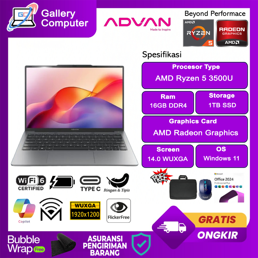 Jual Advan Workmate Ryzen 5 3500U Ram 16GB 1TB Ssd Wuxga Windows11Home Original | Shopee Indonesia