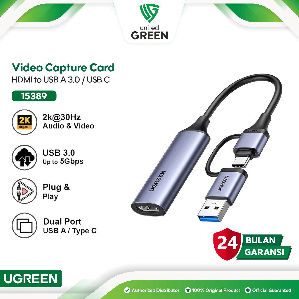 Jual UGREEN 15389 Video Capture Card 2 in 1 HDMI to USB 2.0 / Type C ...