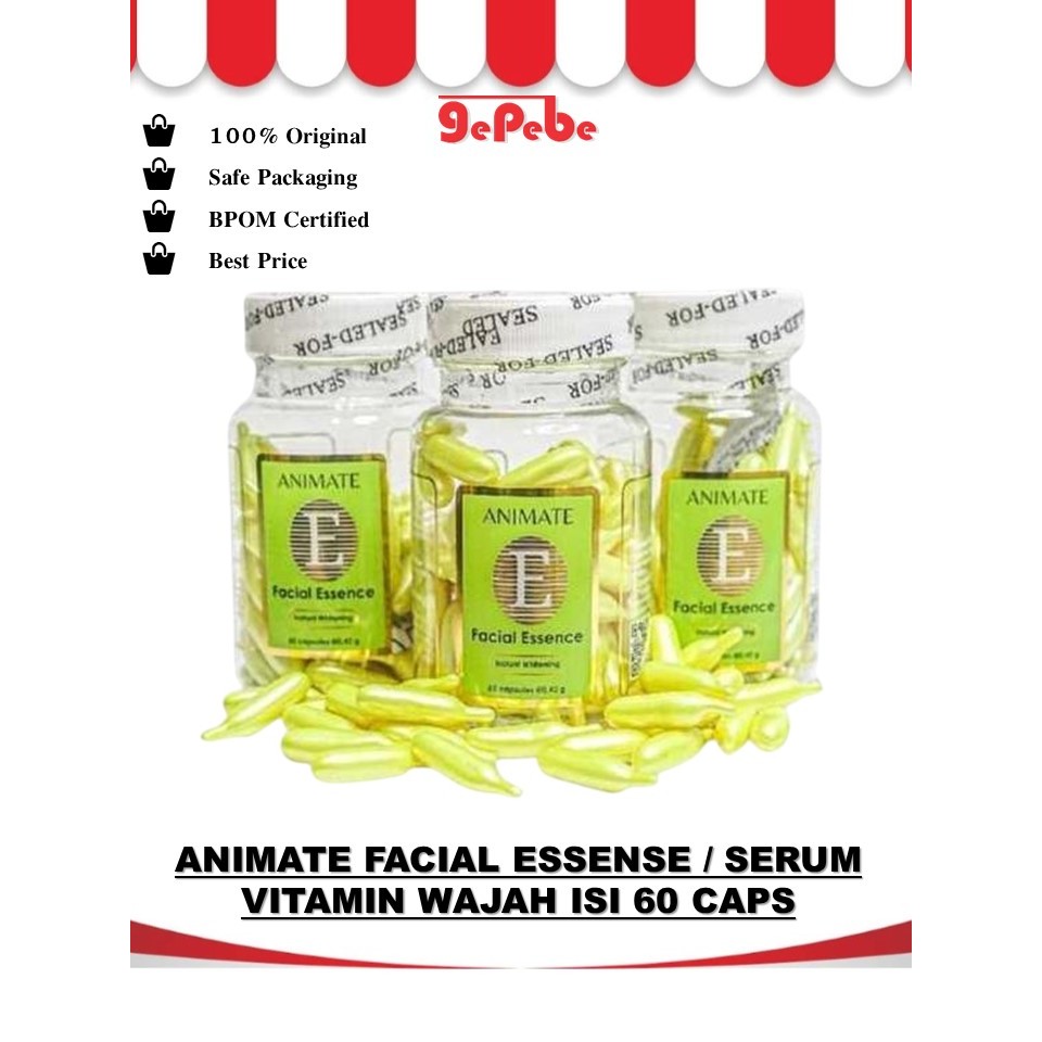 Jual ANIMATE Facial Essence/ Serum Vitamin Wajah isi 60 caps | Shopee ...