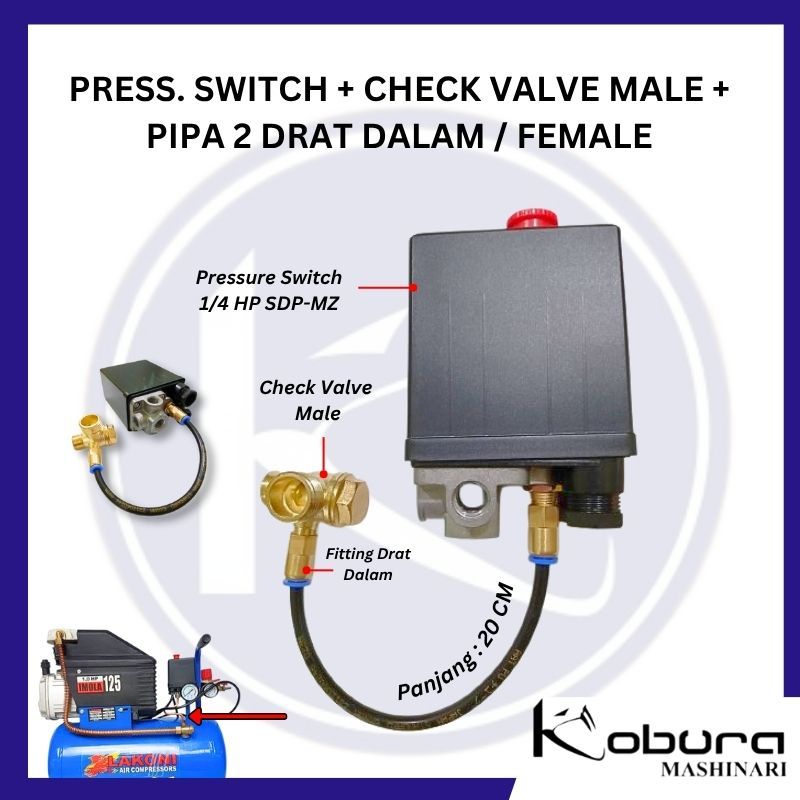 Jual Check Valve Male Plus Pressure Switch Otomatis Plus Selang Pipa 1 ...
