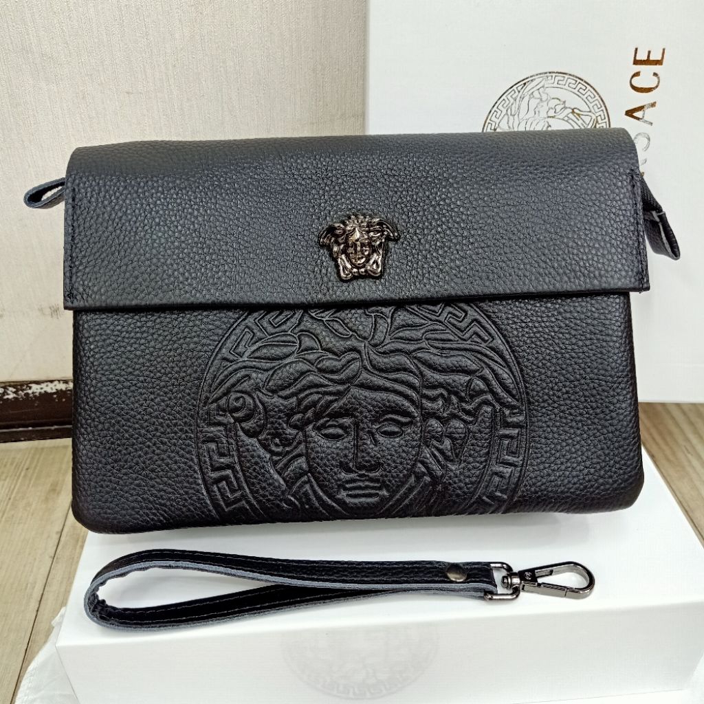 Jual Handbag kulit versace black clutch bag tas tangan kulit | Shopee ...