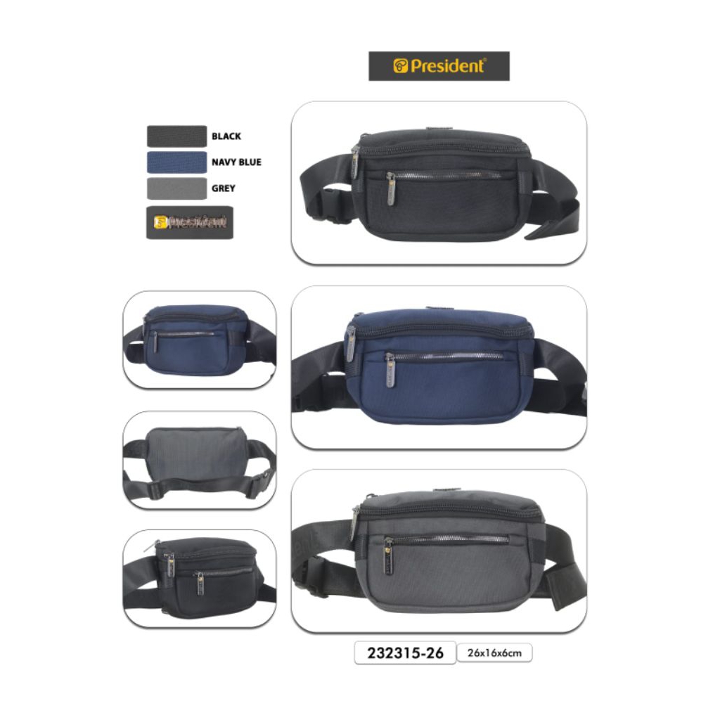 Jual PRESIDENT - TAS PINGGANG PRIA BAHAN NYLON WATERPROOF PRESIDENT ...