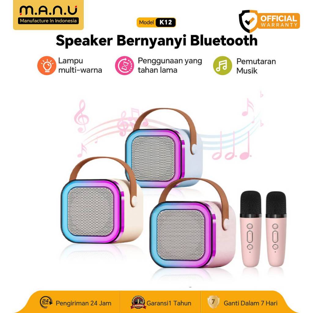 Jual MANU Karaoke Speaker Bluetooth Set K12 LED Karaoke Super BASS Mic ...