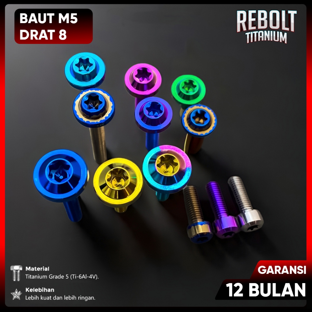 Jual Baut Probolt Titanium M5 Drat 8 Grade 5 REBOLT Titanium | Shopee ...