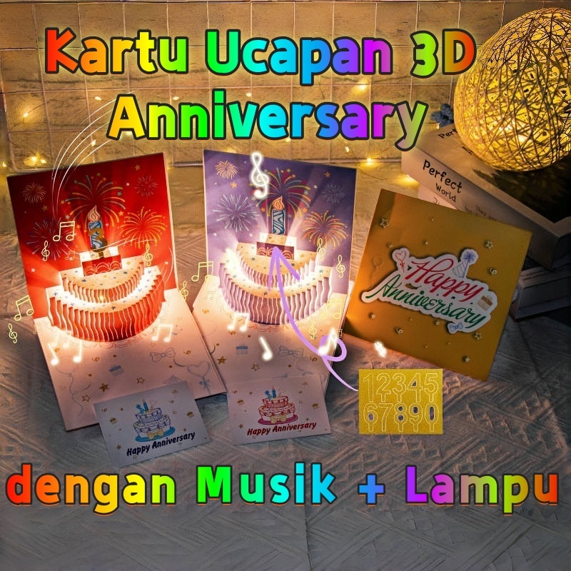 Jual Kartu Ucapan 3D Anniversary dengan Musik & Lampu + Kartu Pesan ...