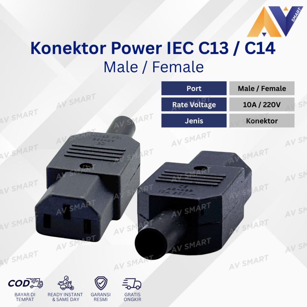 Jual Konektor C14 Male C13 Female IEC 10A 220V | Jack Komputer Kabel AC ...
