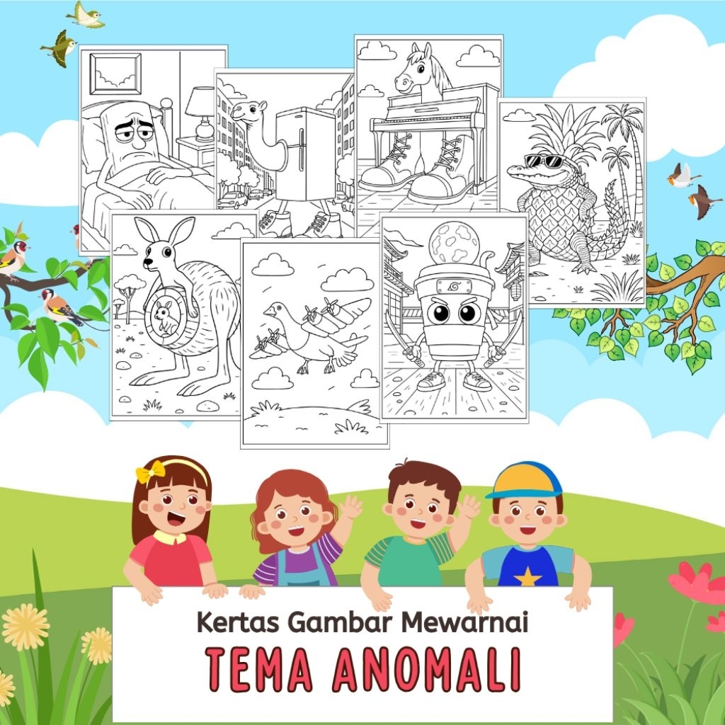 Jual 20 - 50 - 80 LEMBAR KERTAS MEWARNAI ANAK TEMA ANOMALI TUNG TUNG ...