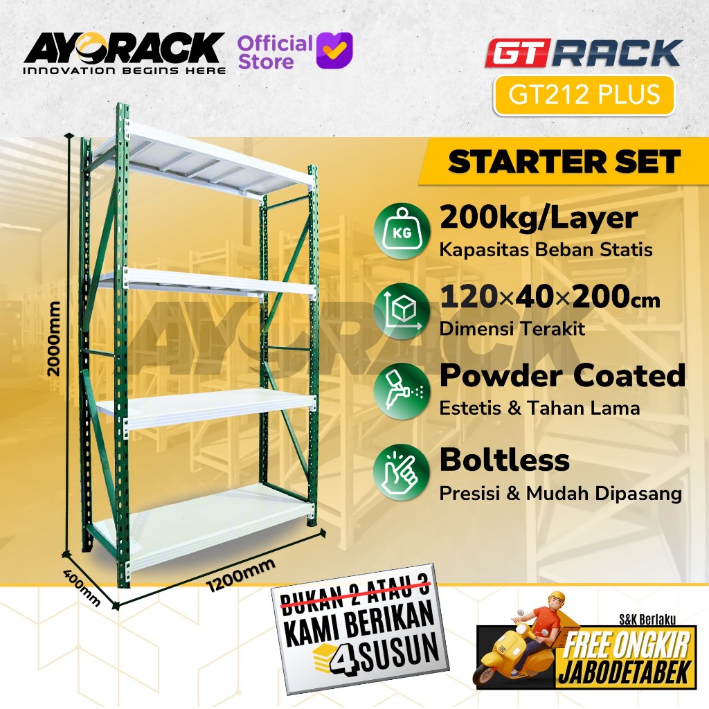 Jual RAK GUDANG BESI GT RACK GT212 PLUS – WAREHOUSE RACK 200KG TINGGI 4 ...