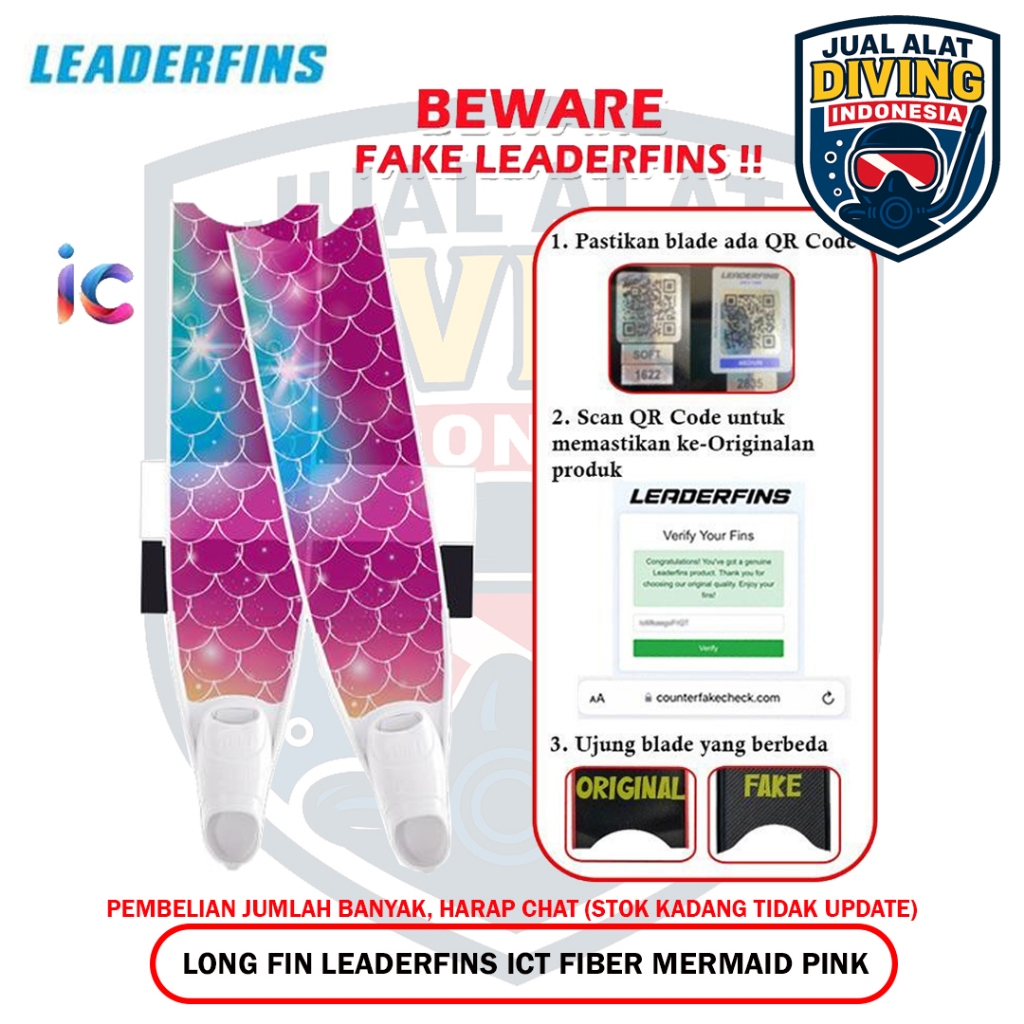 Jual Long Fin Leaderfins Fiberglass ICT Mermaid Pink Fins Kaki Katak ...