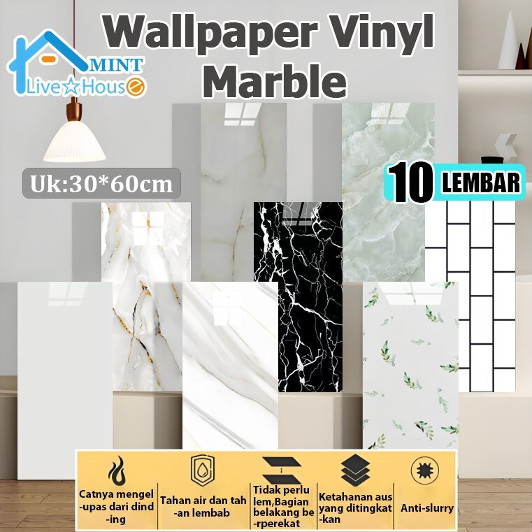Jual 【Paket 10 PCS】 Wallpaper Dinding Vinyl Marble 30 x 60 cm Wallpaper ...