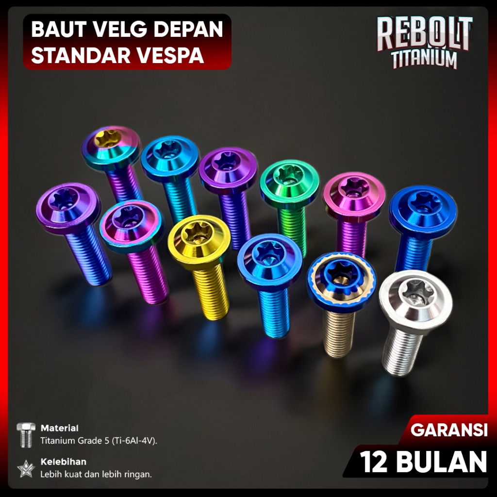 Jual Baut Probolt Titanium Velg Depan Vespa Grade 5 REBOLT Titanium | Shopee Indonesia
