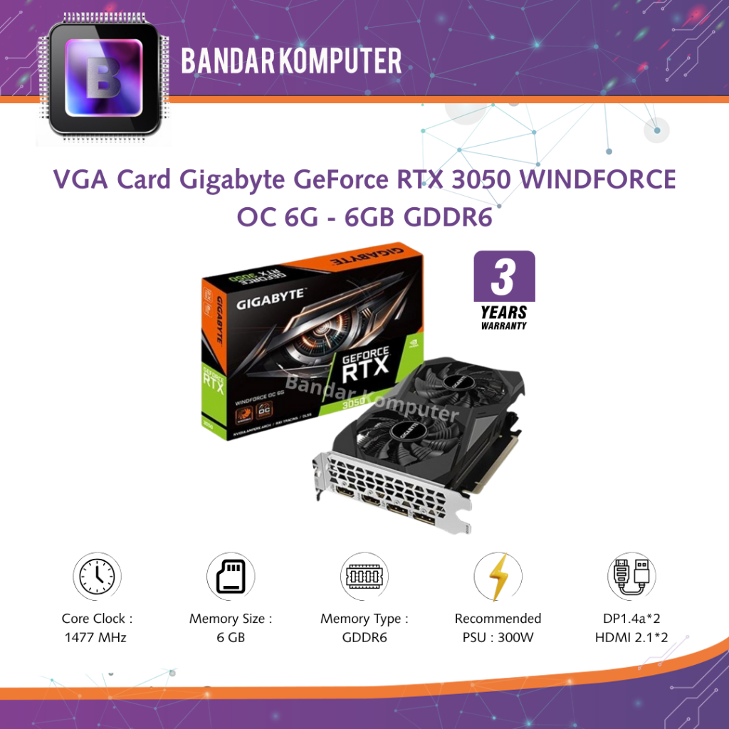 Jual VGA Card Gigabyte GeForce RTX 3050 WINDFORCE OC 6G - 6GB GDDR6 | Shopee Indonesia