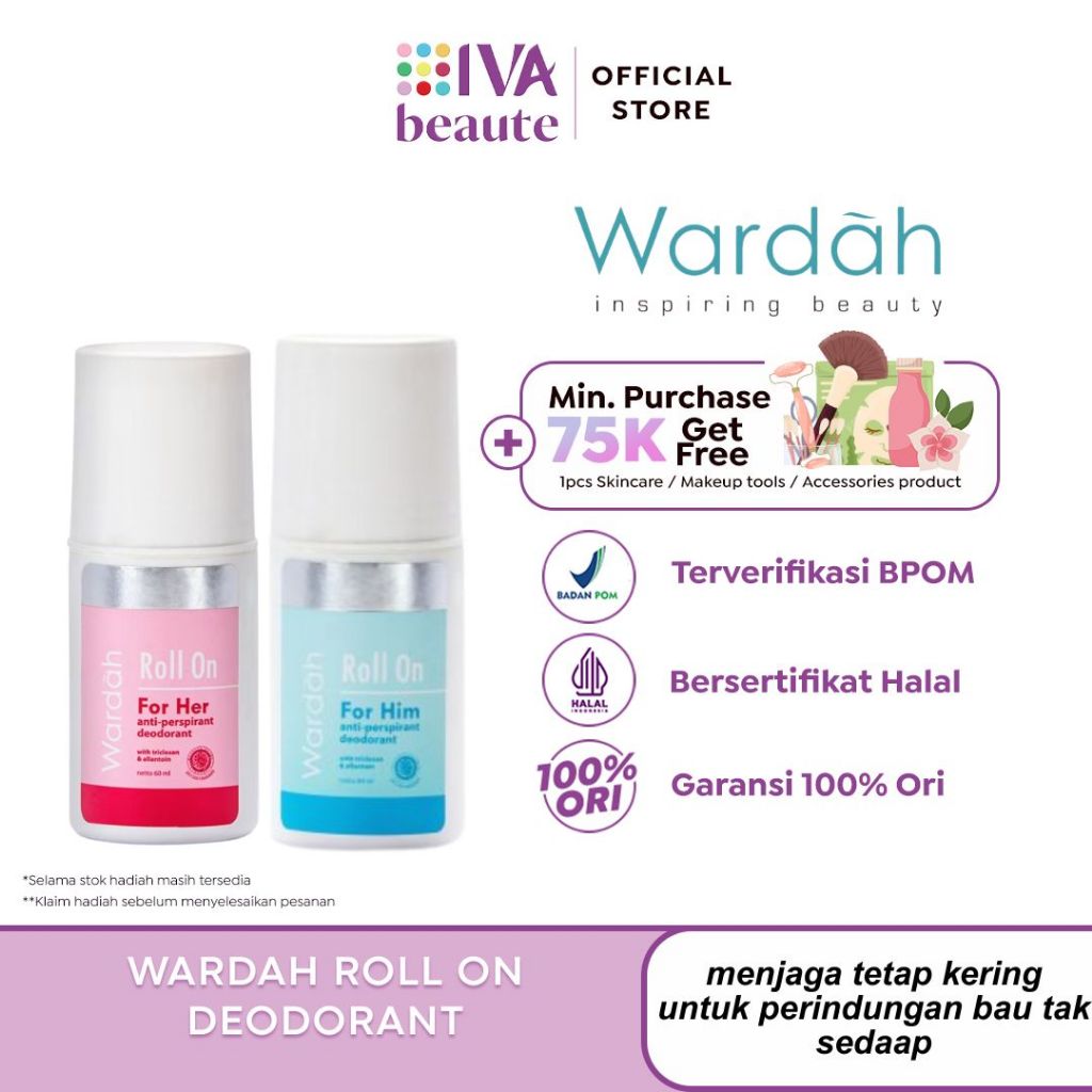 Jual Wardah Roll On For Her | For Him Deodoran Wanita Pria Deodorant ...