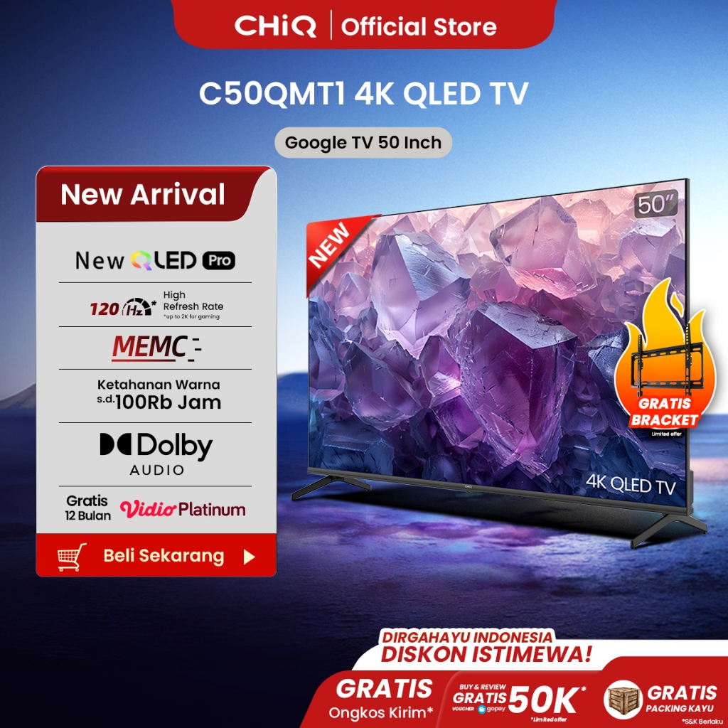 Jual [New Launch] CHiQ by Changhong QLED TV 4K 50 inch Google Smart QLED PRO Digital TV Dolby ...