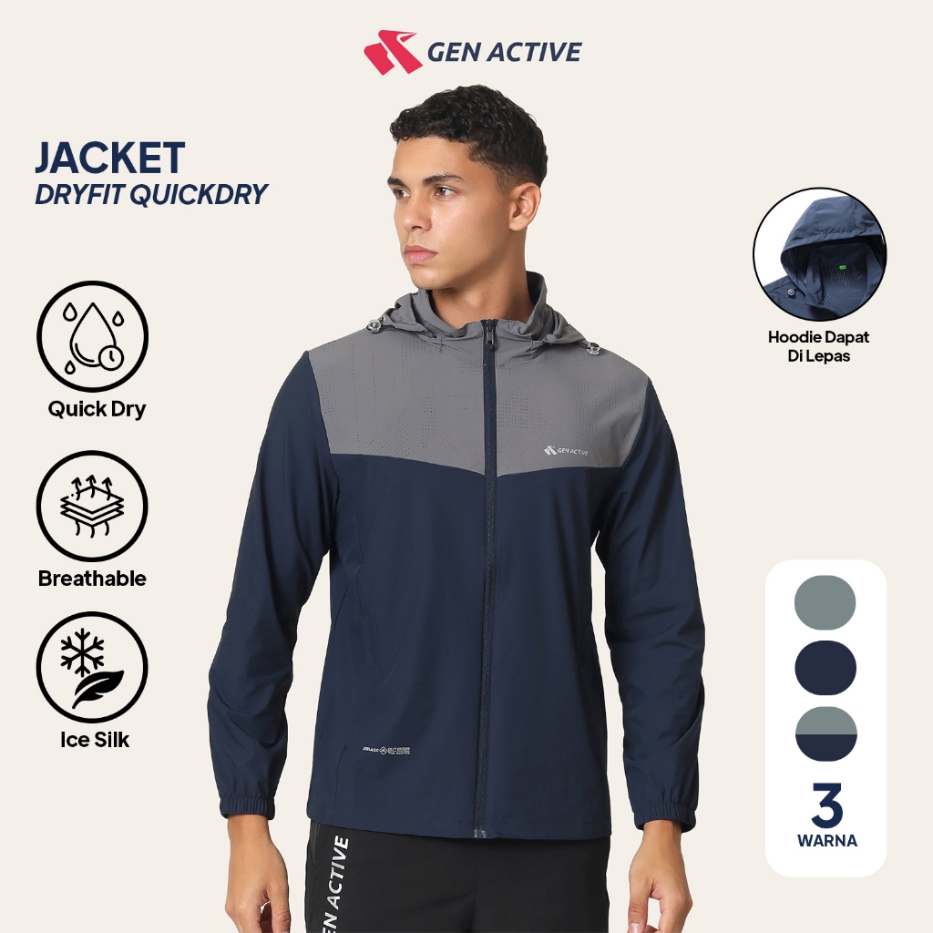 Jual Jaket Olahraga Pria Full Zip - Gen Active Breathable, Bahan Ringan ...