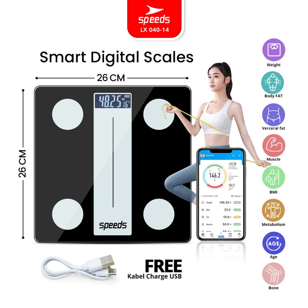 Jual SPEEDS Timbangan Badan Smart Digital Weight Scale Scales 26cm Fat ...