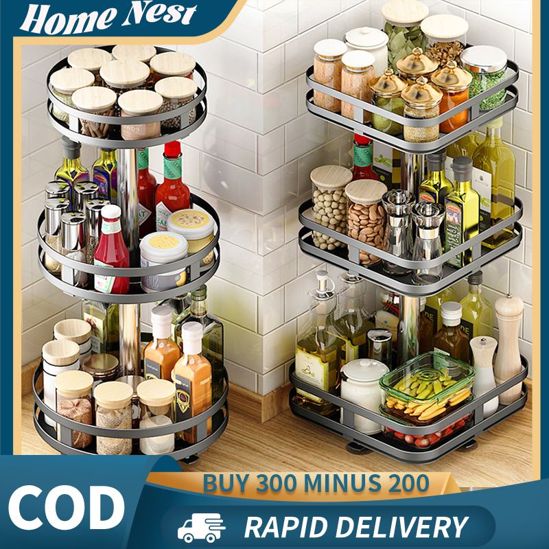 Jual Rak Bumbu Dapur Stainless 3 Susun Putar 360° | Spice Rack ...