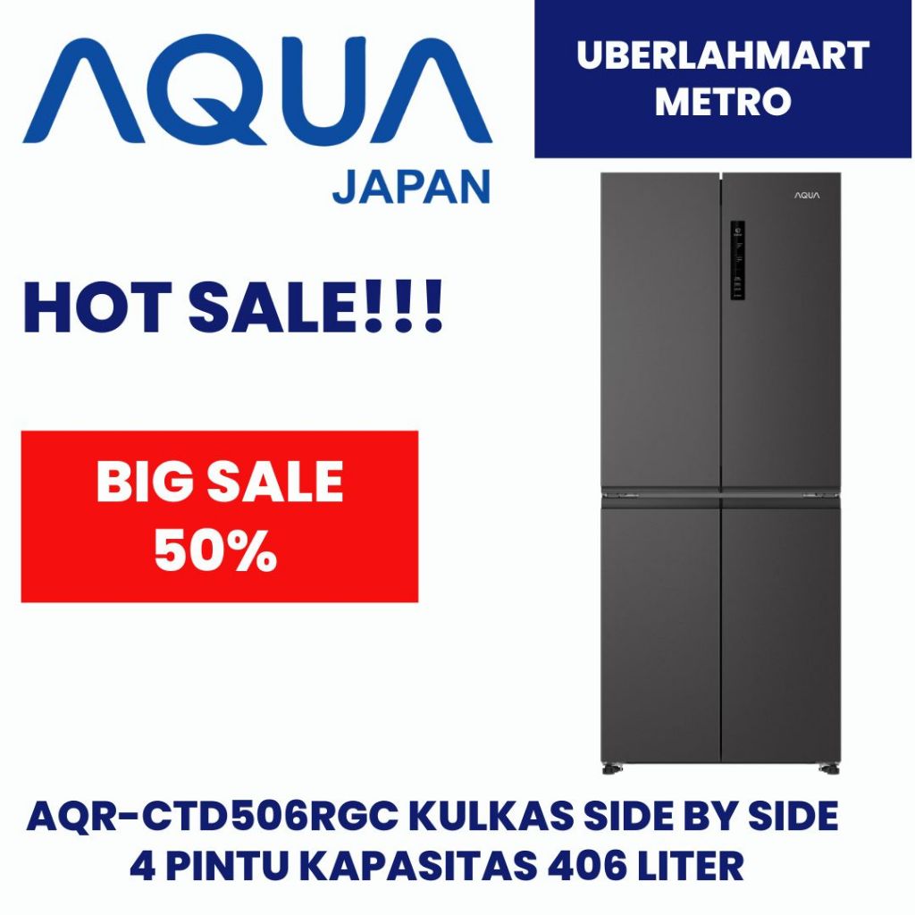 Jual AQUA KULKAS SIDE BY SIDE 4 PINTU AQR-CTD506RGC KAPASITAS 406 LITER | Shopee Indonesia