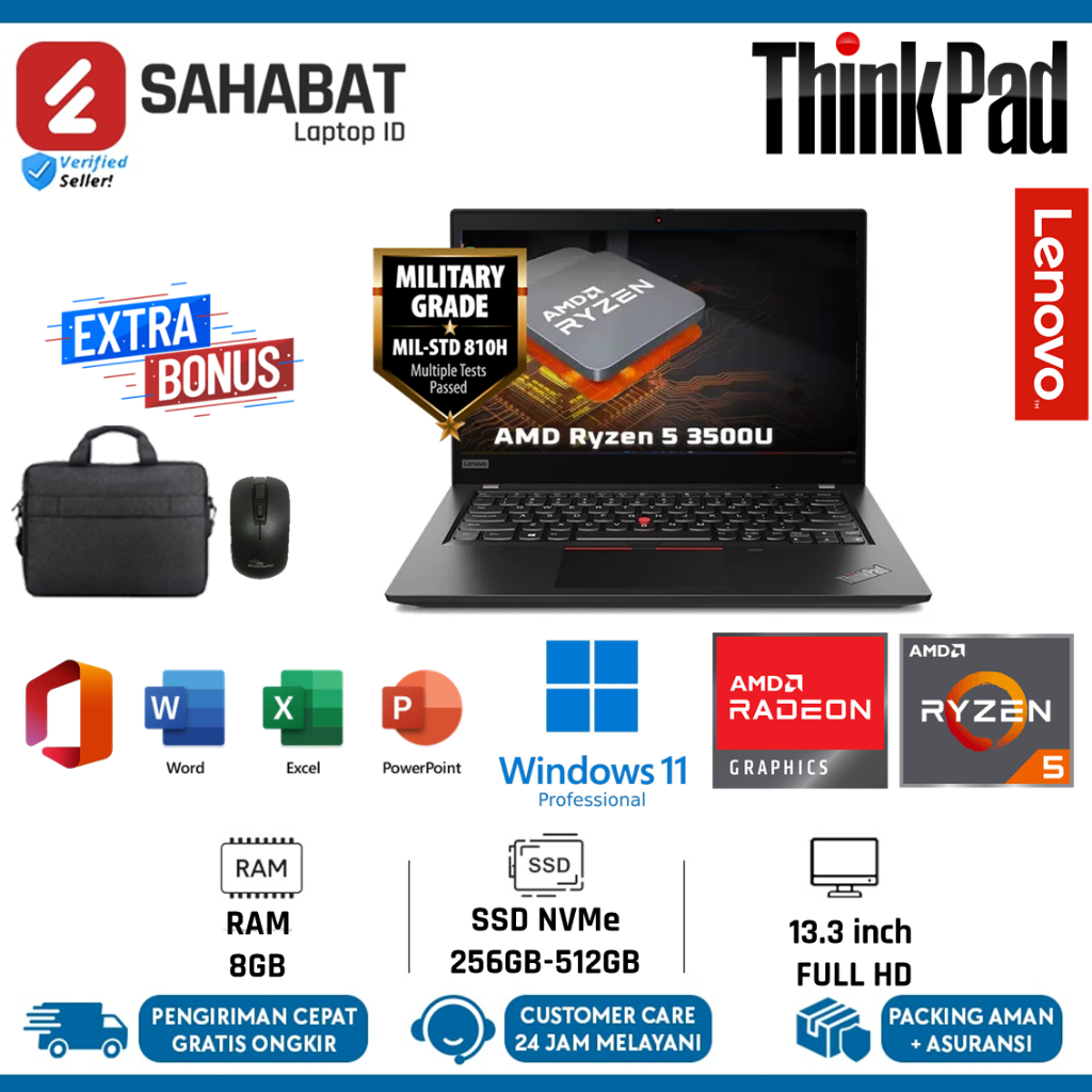Jual Laptop Murah Lenovo Thinkpad X395 AMD Ryzen 5 Pro 3500U RAM 8GB ...